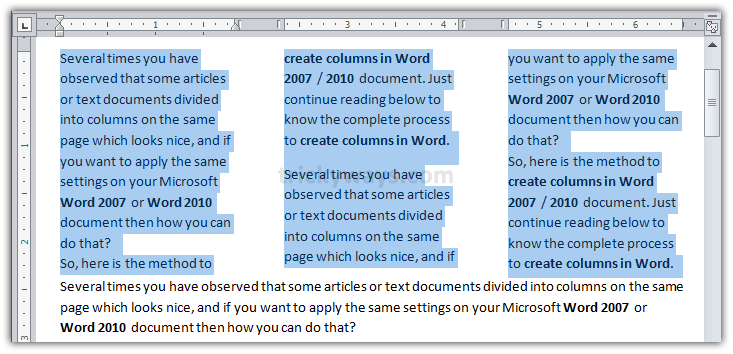 Create Columns In Word 2007 Or Word 2010