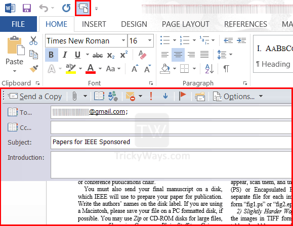 Email A Document Directly From Word 2013 And Excel Office